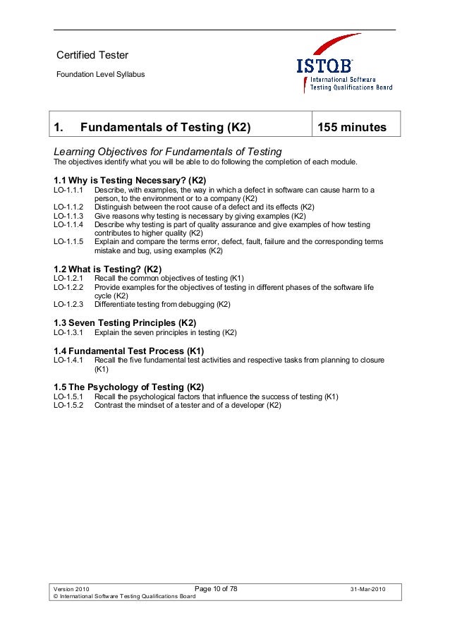 Istqb foundation level syllabus 2010 Istqb foundation level syllabus 2010