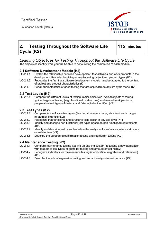 Istqb foundation level syllabus 2010 Istqb foundation level syllabus 2010