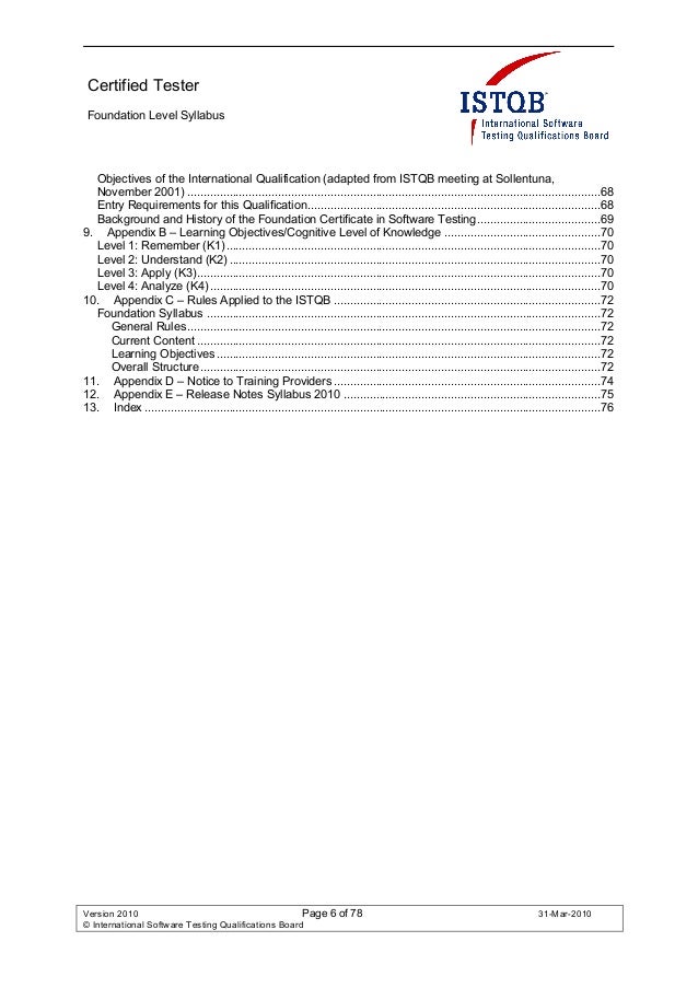 Istqb foundation level syllabus 2010 Istqb foundation level syllabus 2010