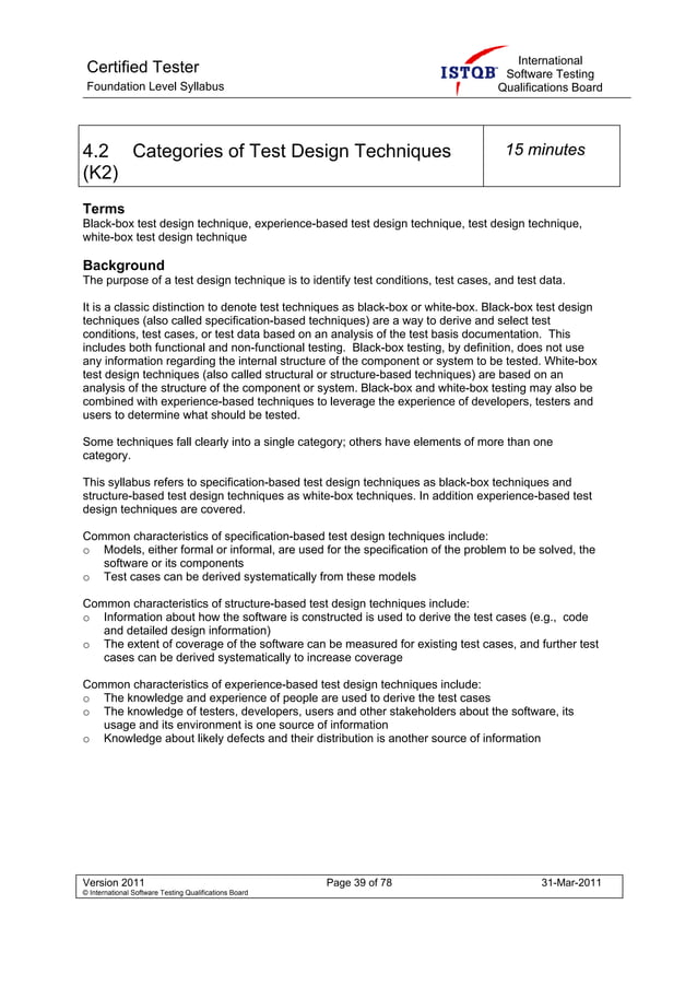 ISTQB - Foundation Level Syllabus 2011 | PDF