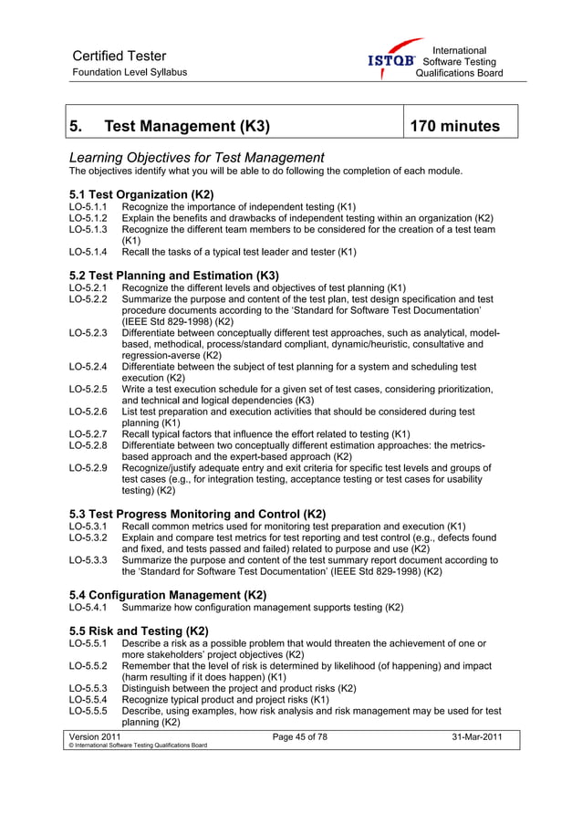 ISTQB - Foundation Level Syllabus 2011 | PDF