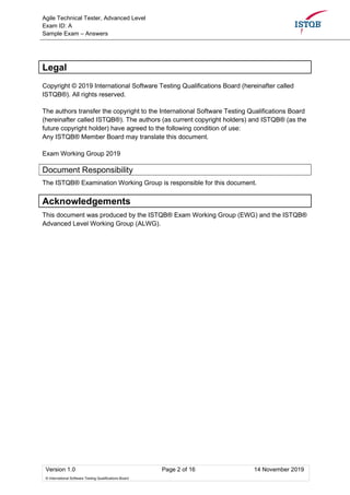 ISTQB Agile Technical Tester Answers for Sample Question Paper | PDF