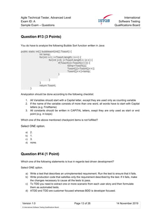 ISTQB Agile Technical Tester Sample Question Paper | PDF