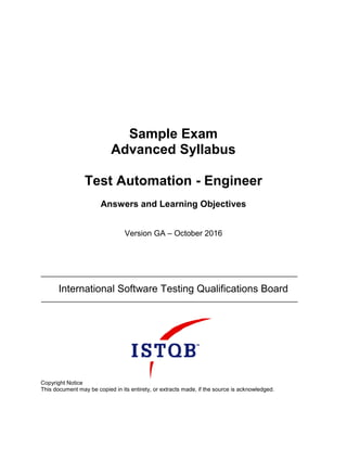 ISTQB Test Automation Engineer Answers to Sample Question Paper | PDF