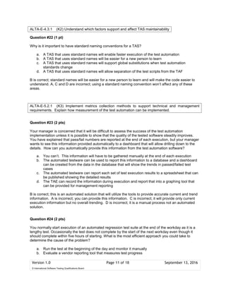 ISTQB Test Automation Engineer Answers to Sample Question Paper | PDF