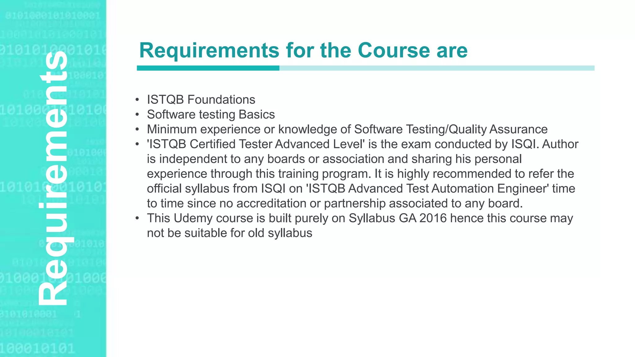 Istqb Advanced Level Test Automation Engineering Training Ppt