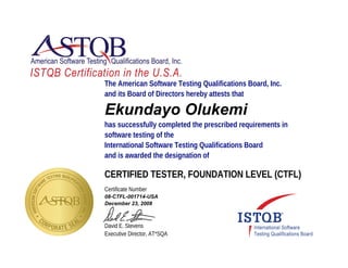 Ekundayo Olukemi ASTQB Certified Software Tester Certificate | PDF