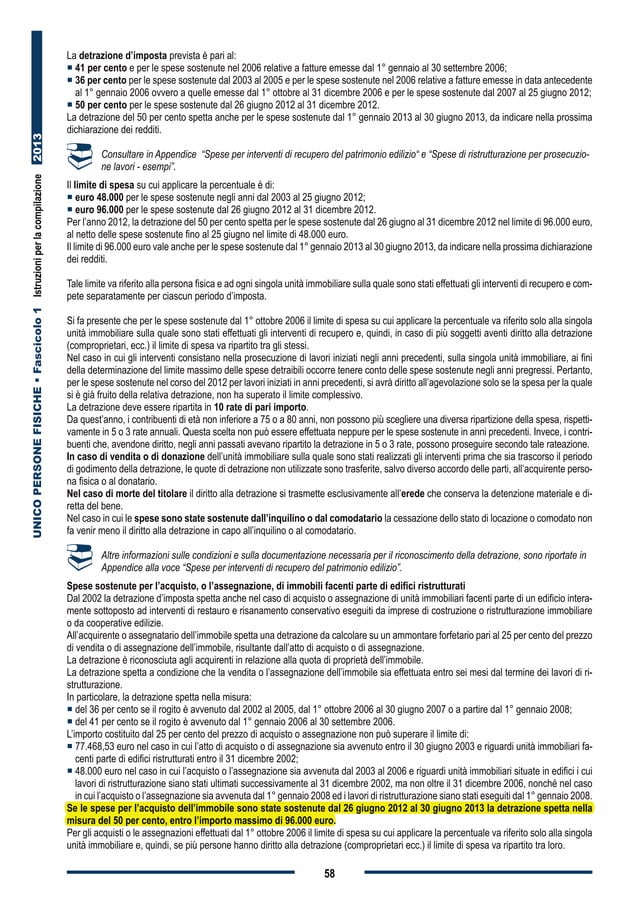 Istruzioni unico pf 2013 acquisto immobile ristrutturato 50 | PDF