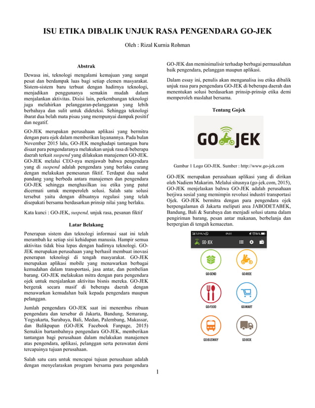 Isu Etika Dibalik Unjuk Rasa Driver GO-JEK | PDF