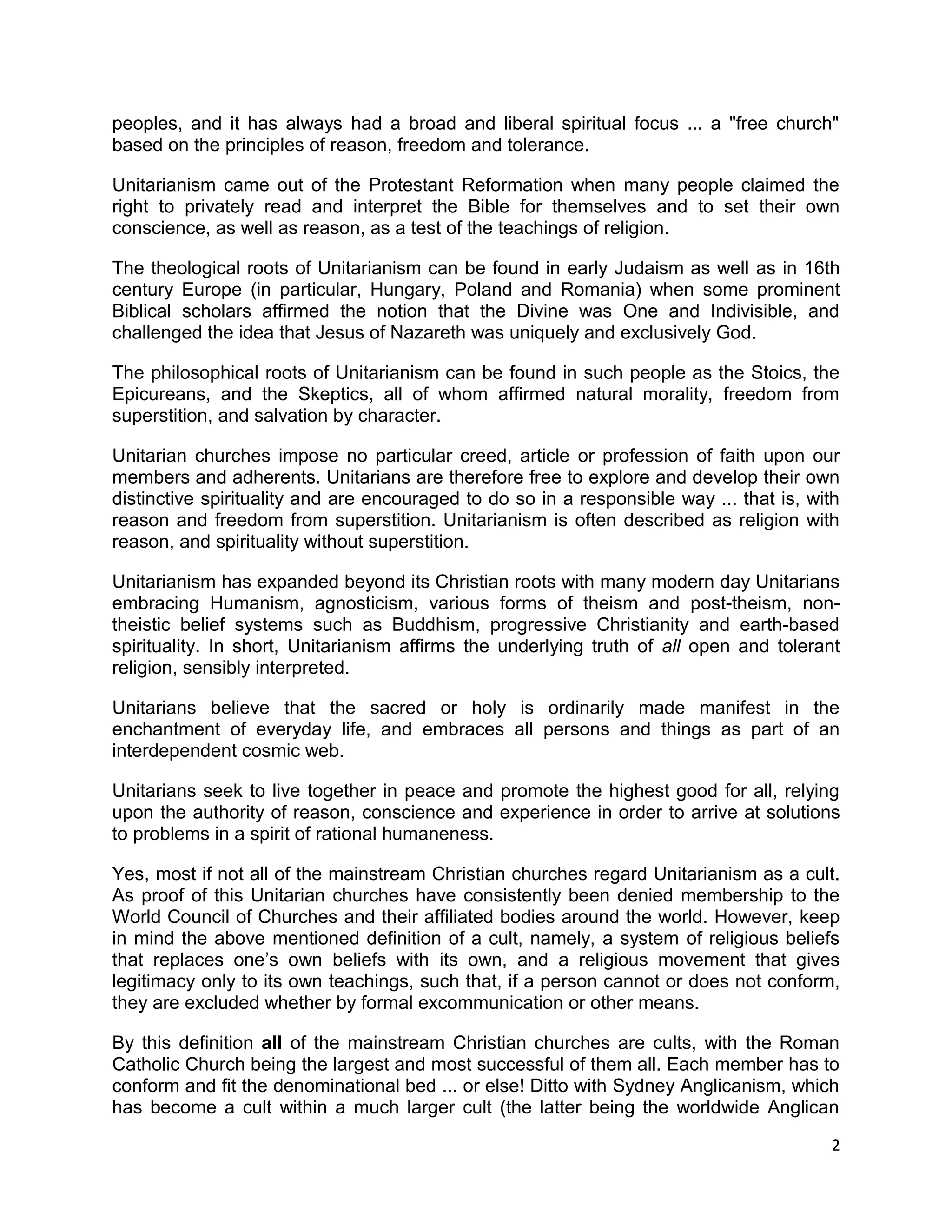 IS UNITARIANISM A CULT? | PDF