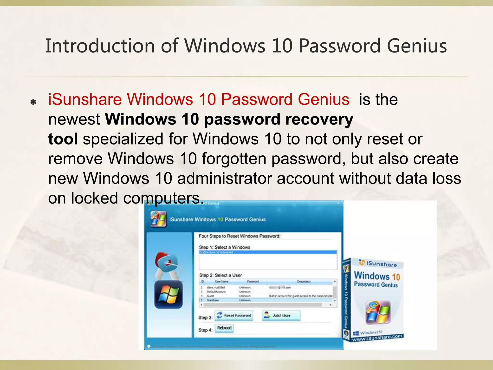 iSunshare windows 10 password genius to reset windows 10 login password ...
