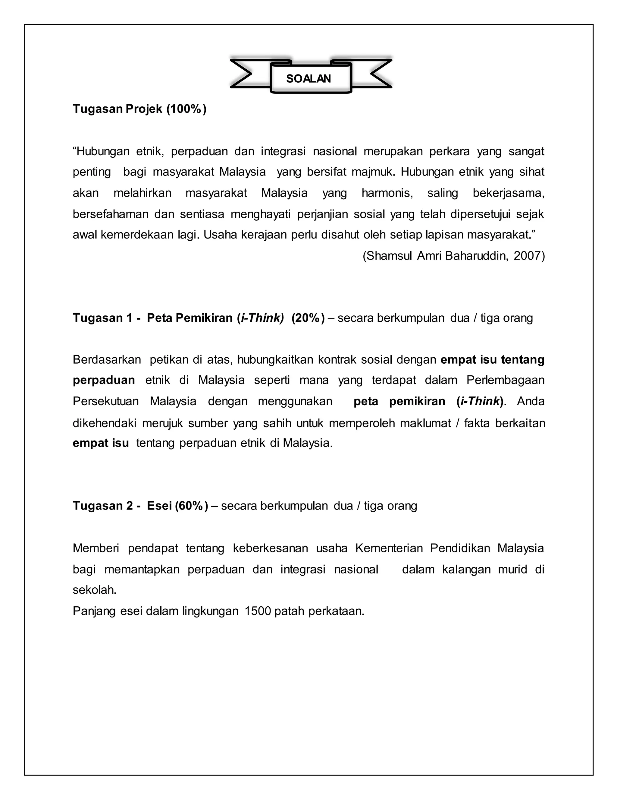 Isu perpaduan etnik malaysia dan Kontrak sosial | DOCX
