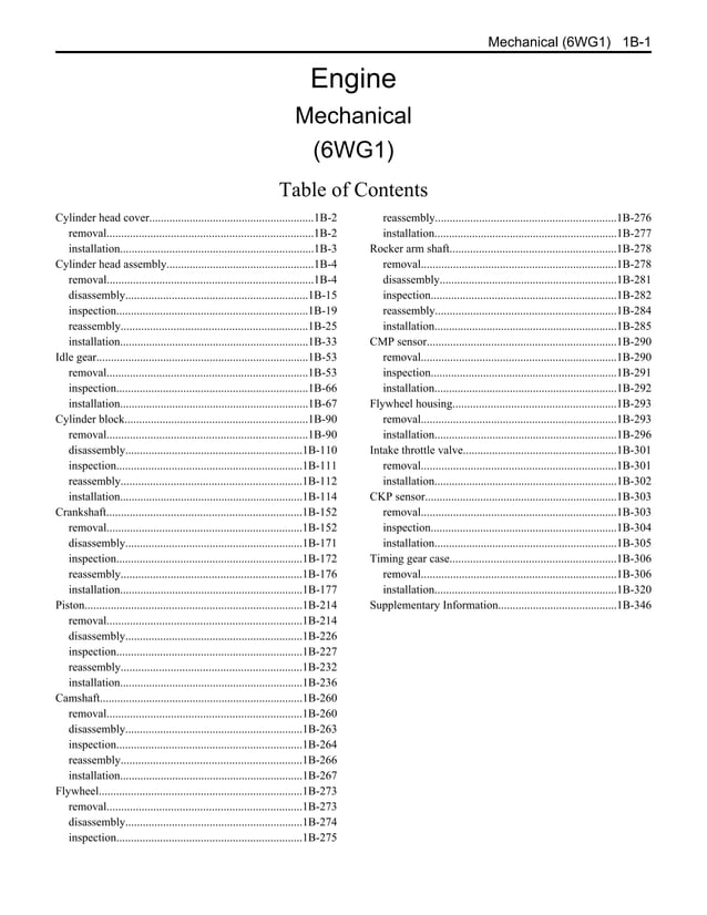 Isuzu 6 wg1 diesel engine service repair manual (for kawasaki wheel loader 95z7, 115z7) | PDF