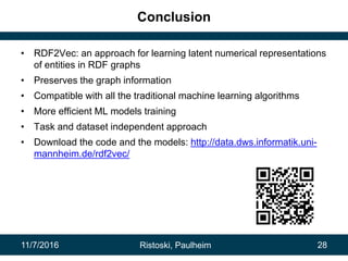 RDF2Vec: RDF Graph Embeddings for Data Mining | PPT