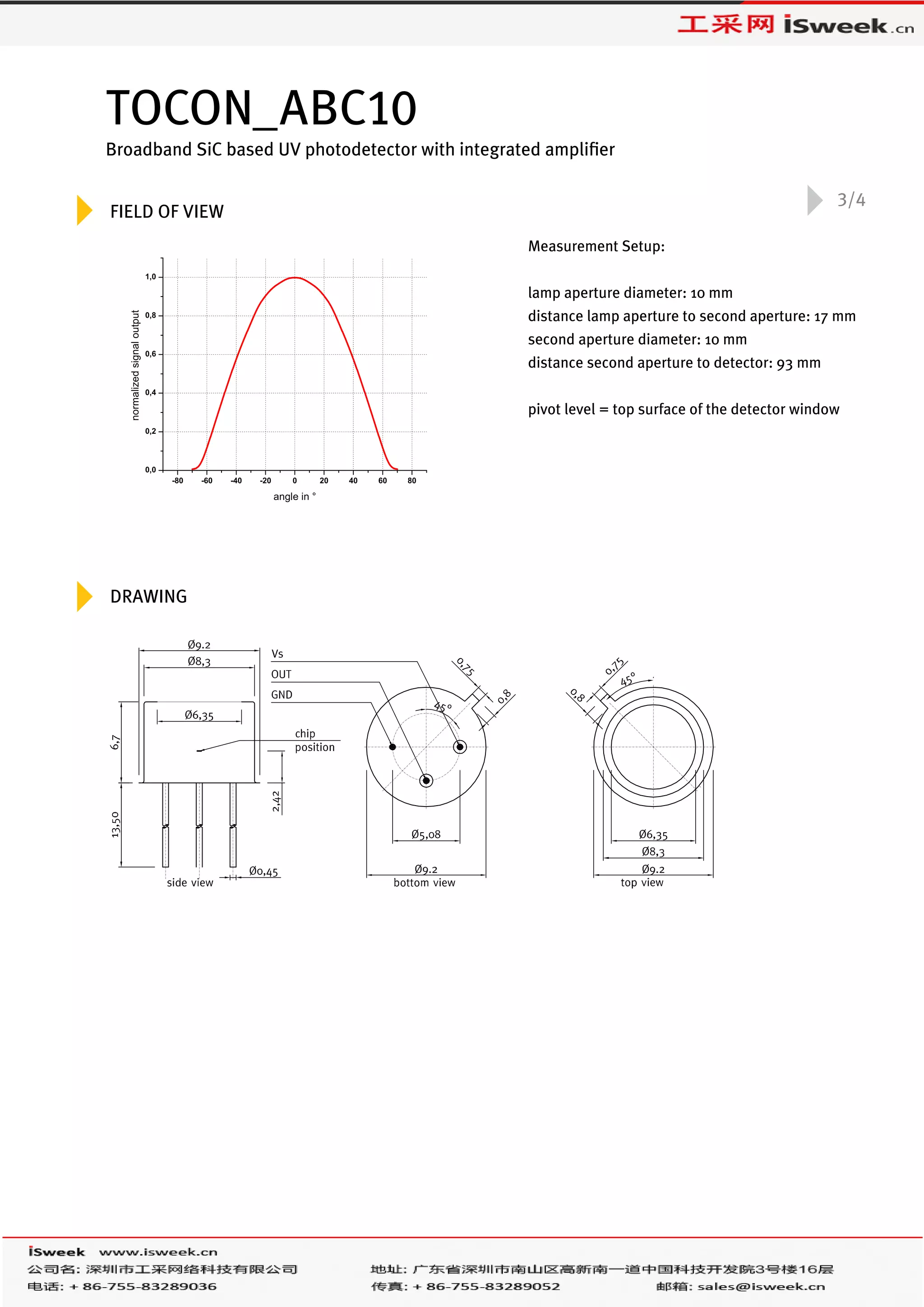 Isweek broadband si c based uv photodetector with integrated amplifier tocon-abc10 | PDF
