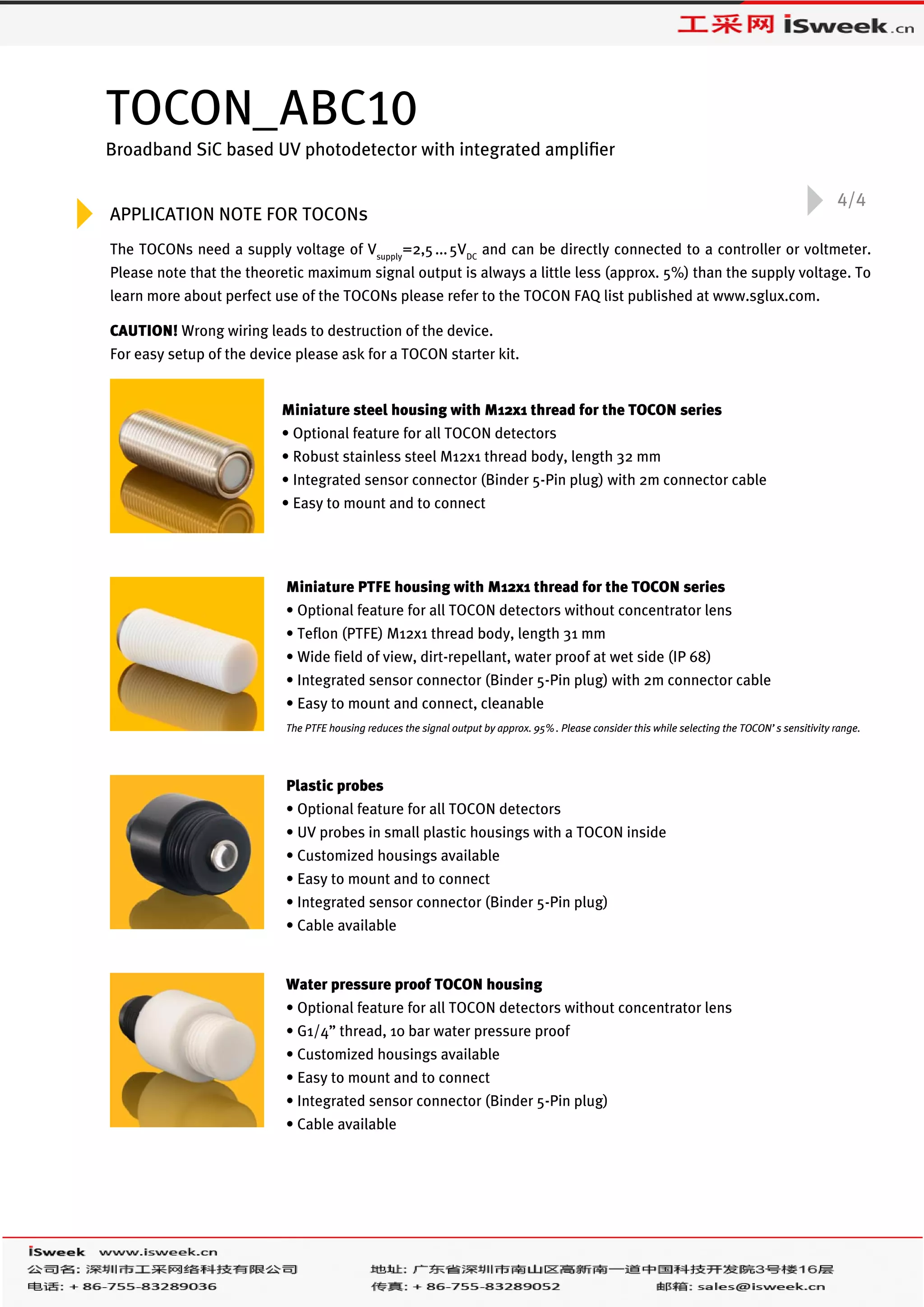 Isweek broadband si c based uv photodetector with integrated amplifier tocon-abc10 | PDF