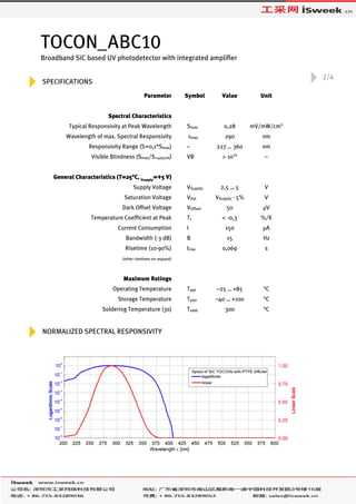 Isweek broadband si c based uv photodetector with integrated amplifier tocon-abc10 | PDF