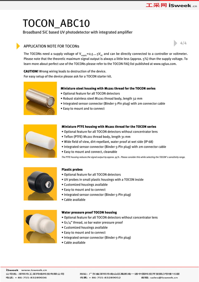 Isweek broadband si c based uv photodetector with integrated amplifier tocon-abc10 | PDF