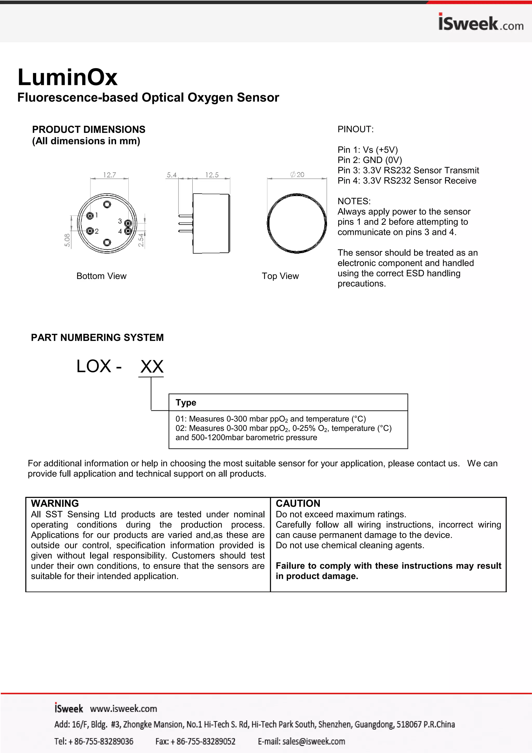 Isweek lox 02 lumin ox optical oxygen sensor | PDF | Chemistry | Science
