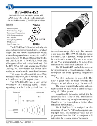 Isweek rps 409 a-is2 ultrasonic sensor certified safe for use in ...