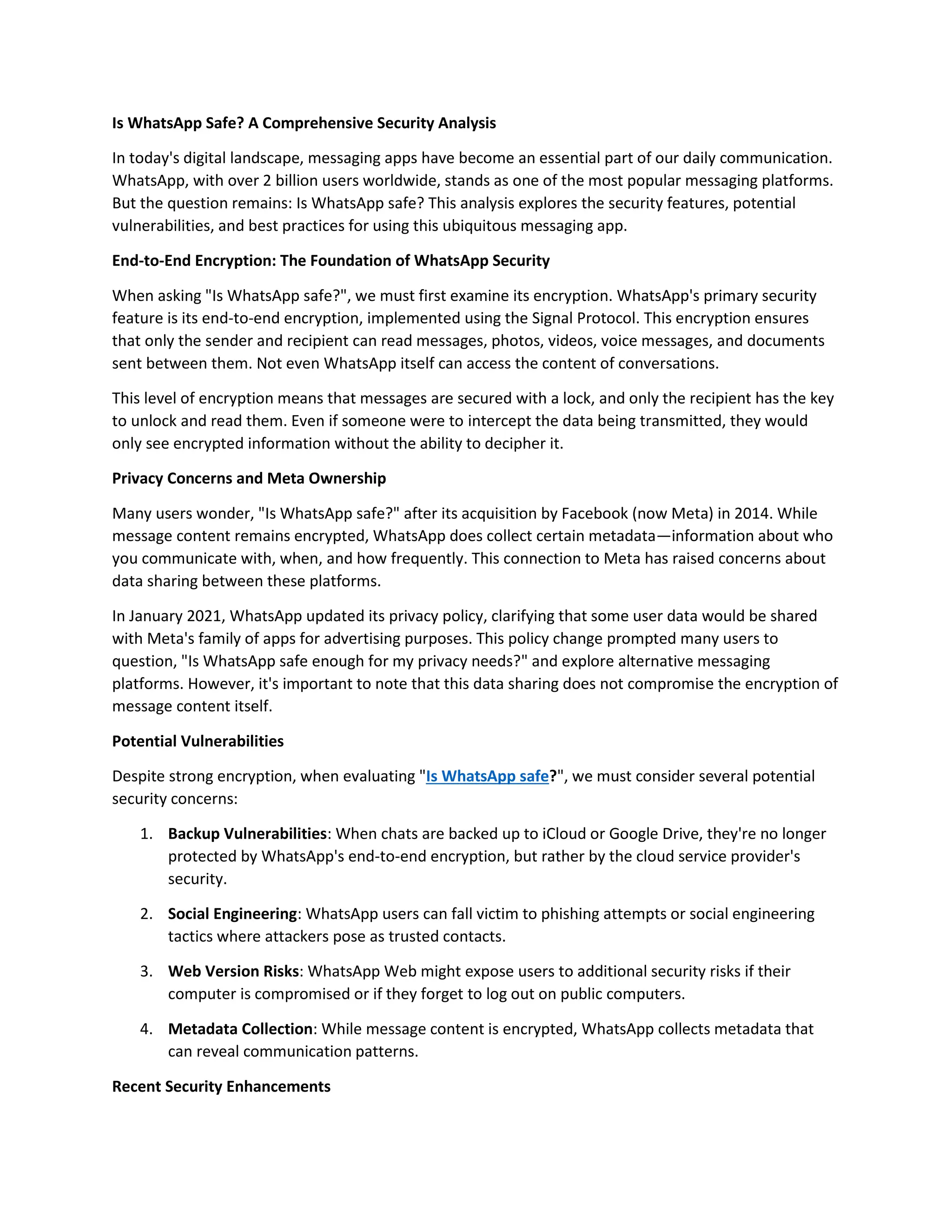 Is WhatsApp Safe? A Comprehensive Security Analysis | PDF