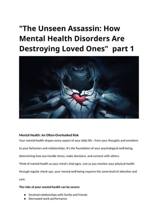 The Unseen Assassin How Mental Health Disorders Are Destroying Loved ...