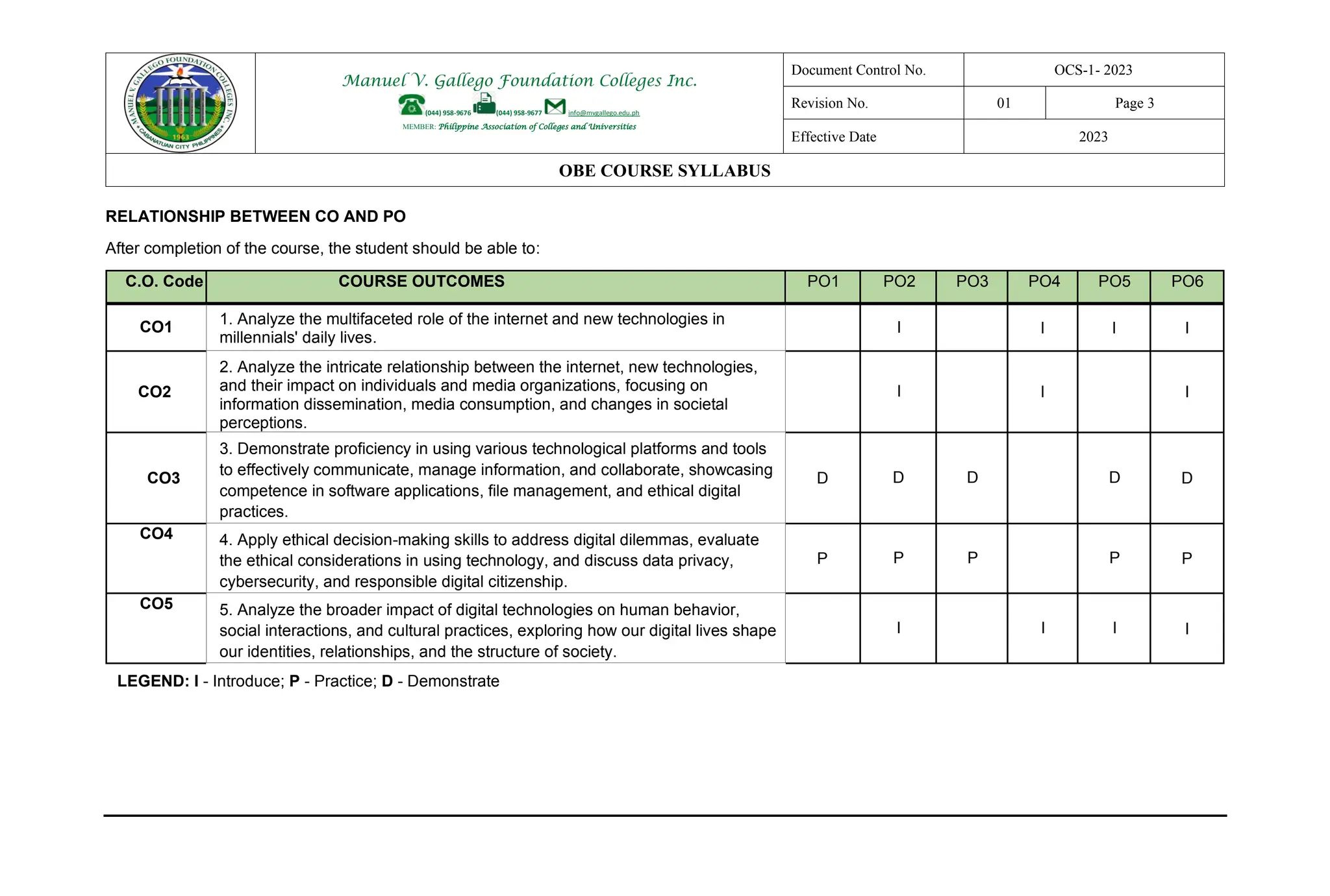 Living in the IT-ERA-Syllabus from MVGFCI | PDF