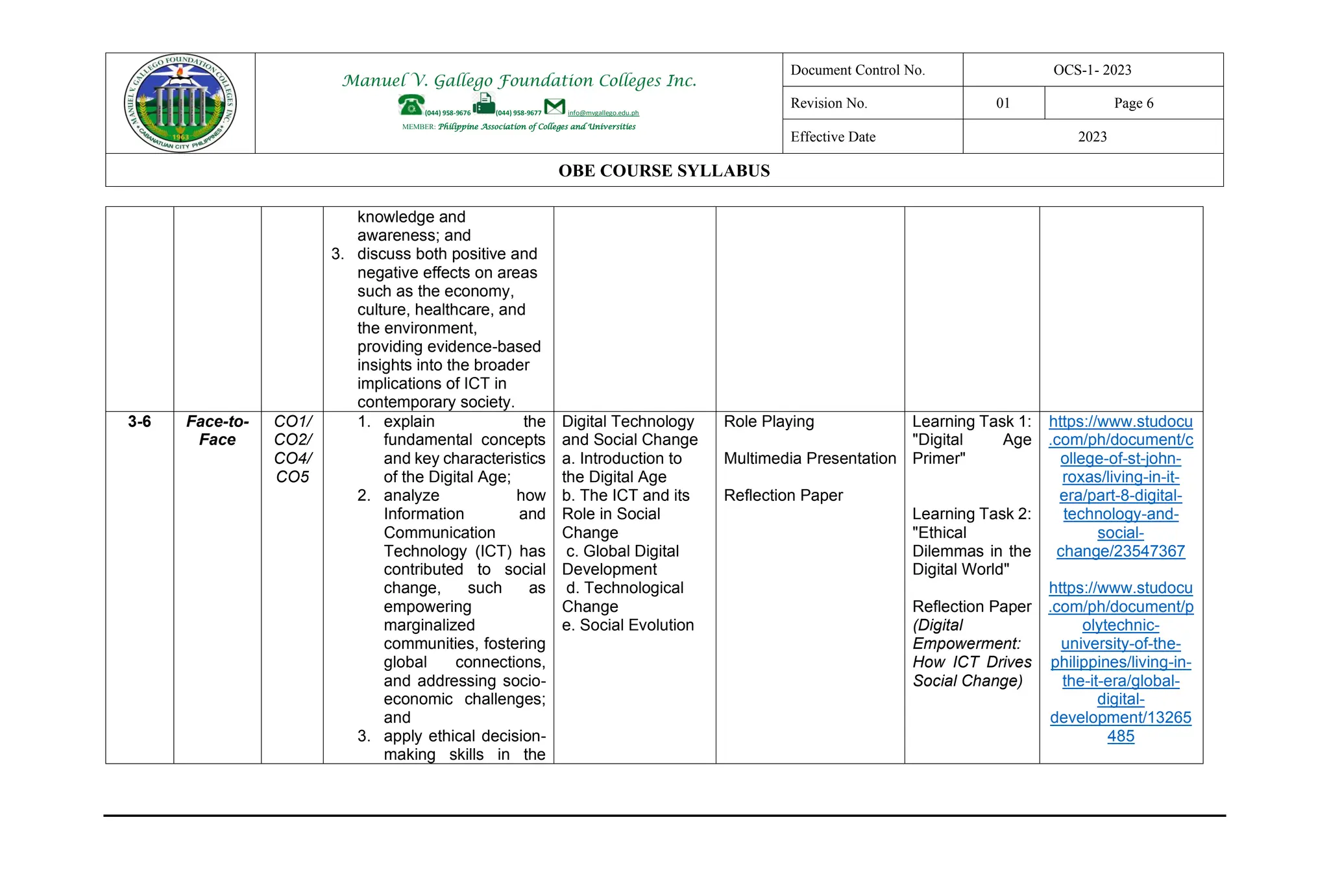 Living in the IT-ERA-Syllabus from MVGFCI | PDF