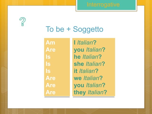 Presentazione Present Simple To Be (lingua Italiana) | PPT