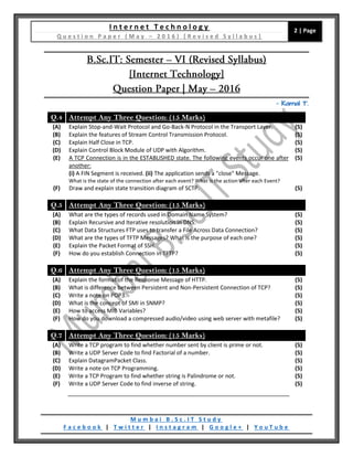 Internet Technology (May – 2016) [Revised Syllabus | Question Paper ...
