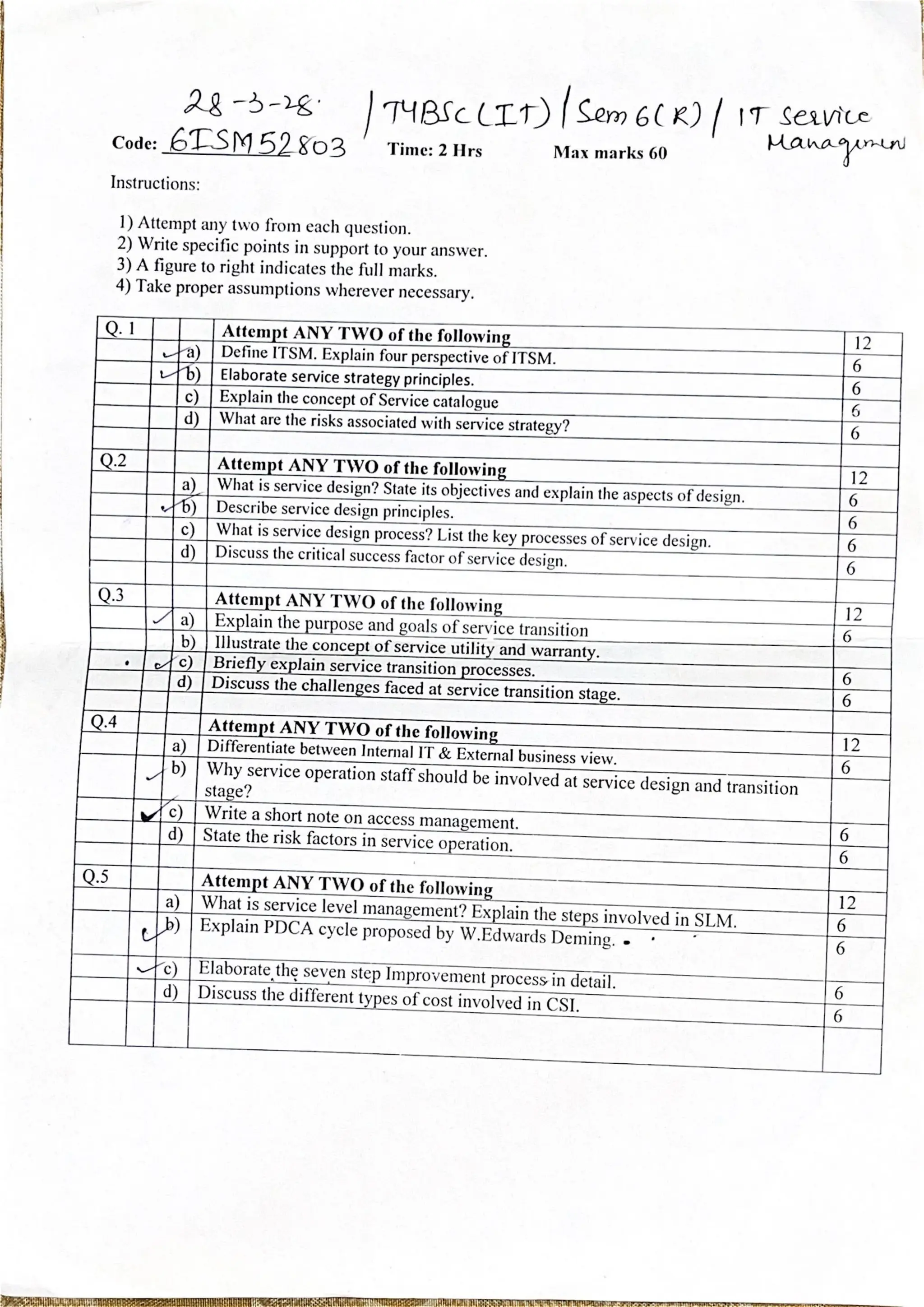 IT-service-management question paper 2023 | PDF