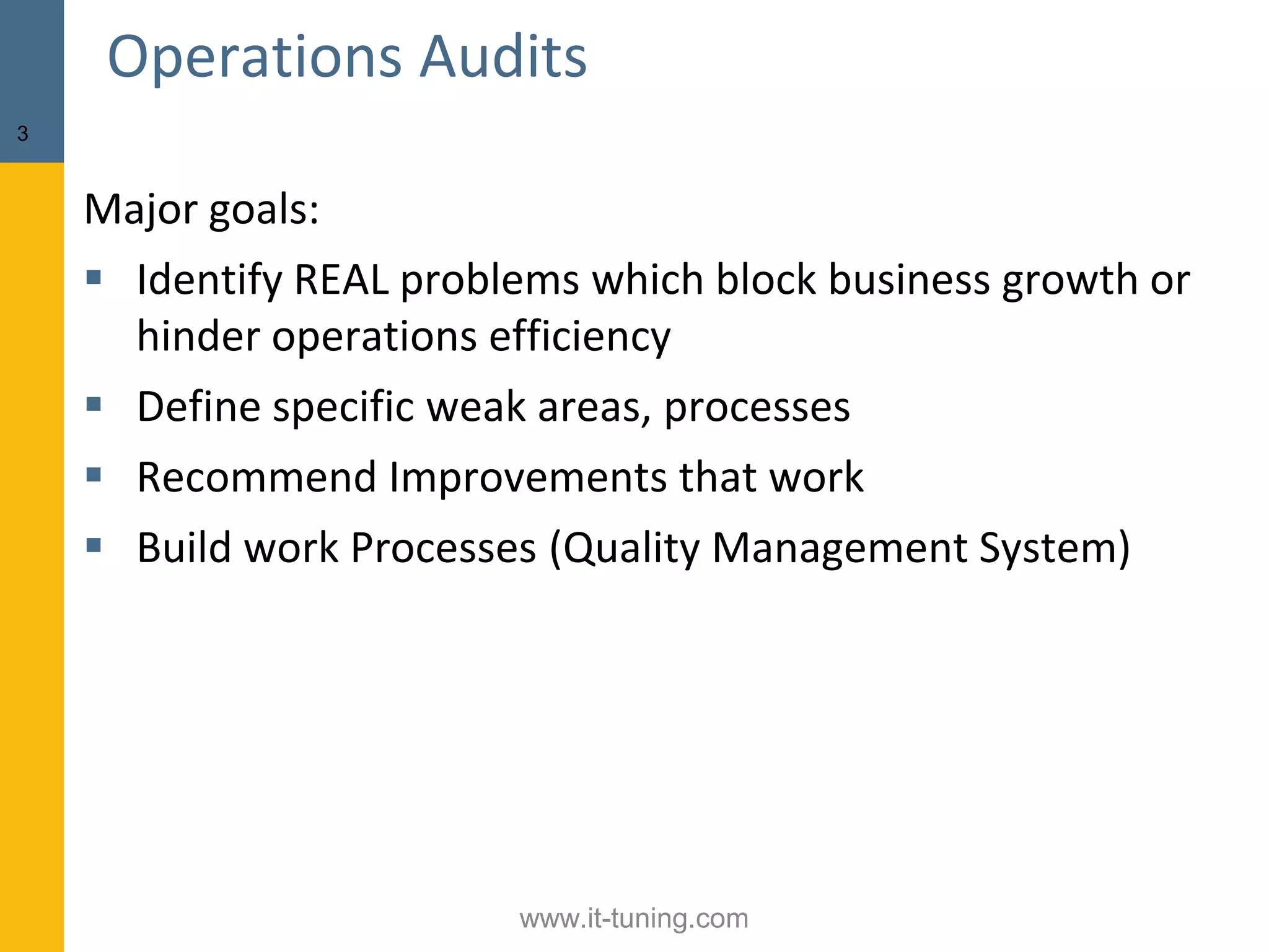 Operations Audits, Improvements, Processes | PPT