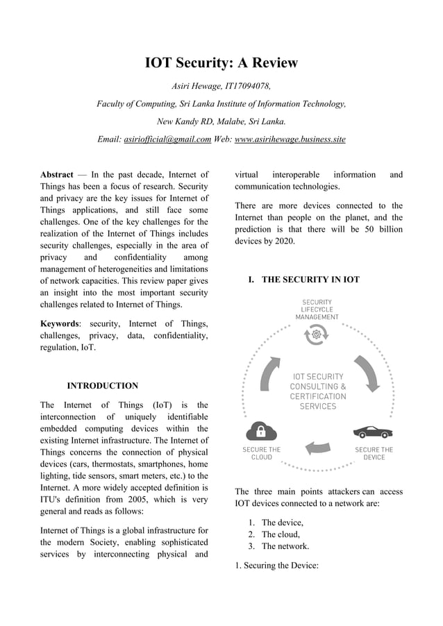 Security Aspects in IoT - A Review | PDF