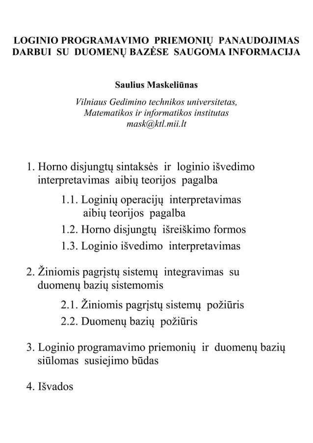 Loginio programavimo priemonių naudojimo darbui su duomenų bazėse ...