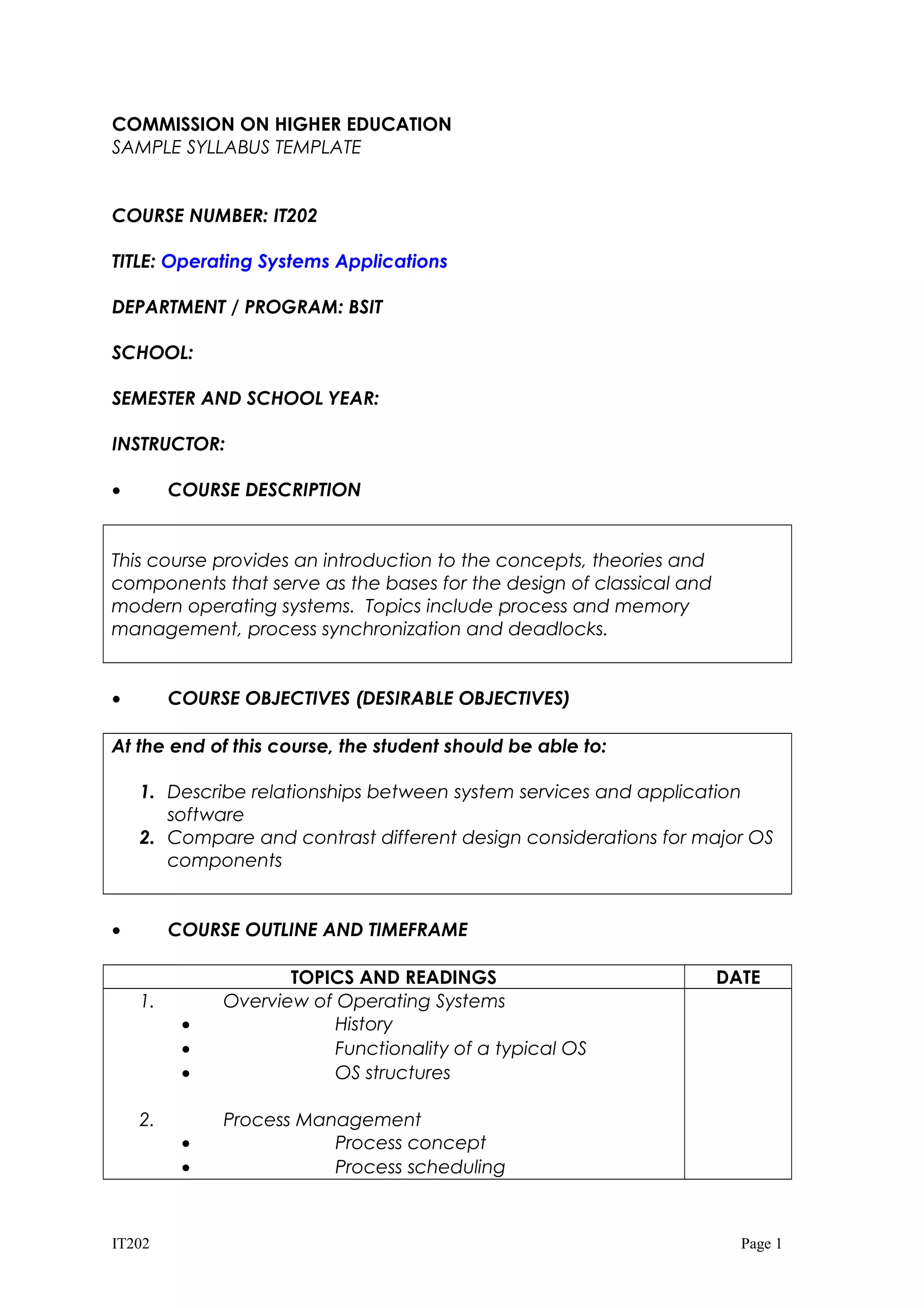 It202 Operating Systems Applications Doc Operating Systems Computer Software And Applications
