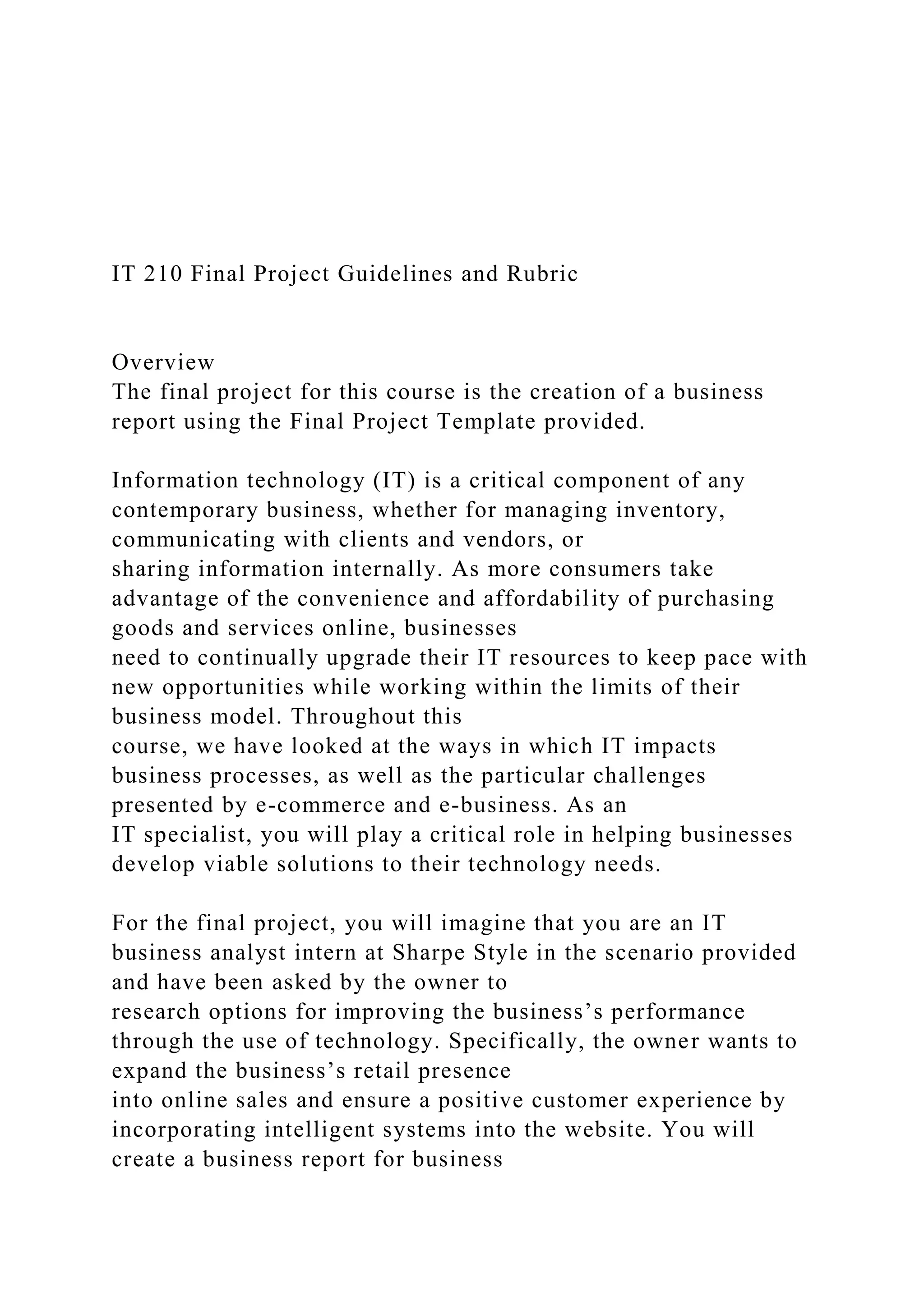 IT 210 Final Project Guidelines and Rubric Overview .docx