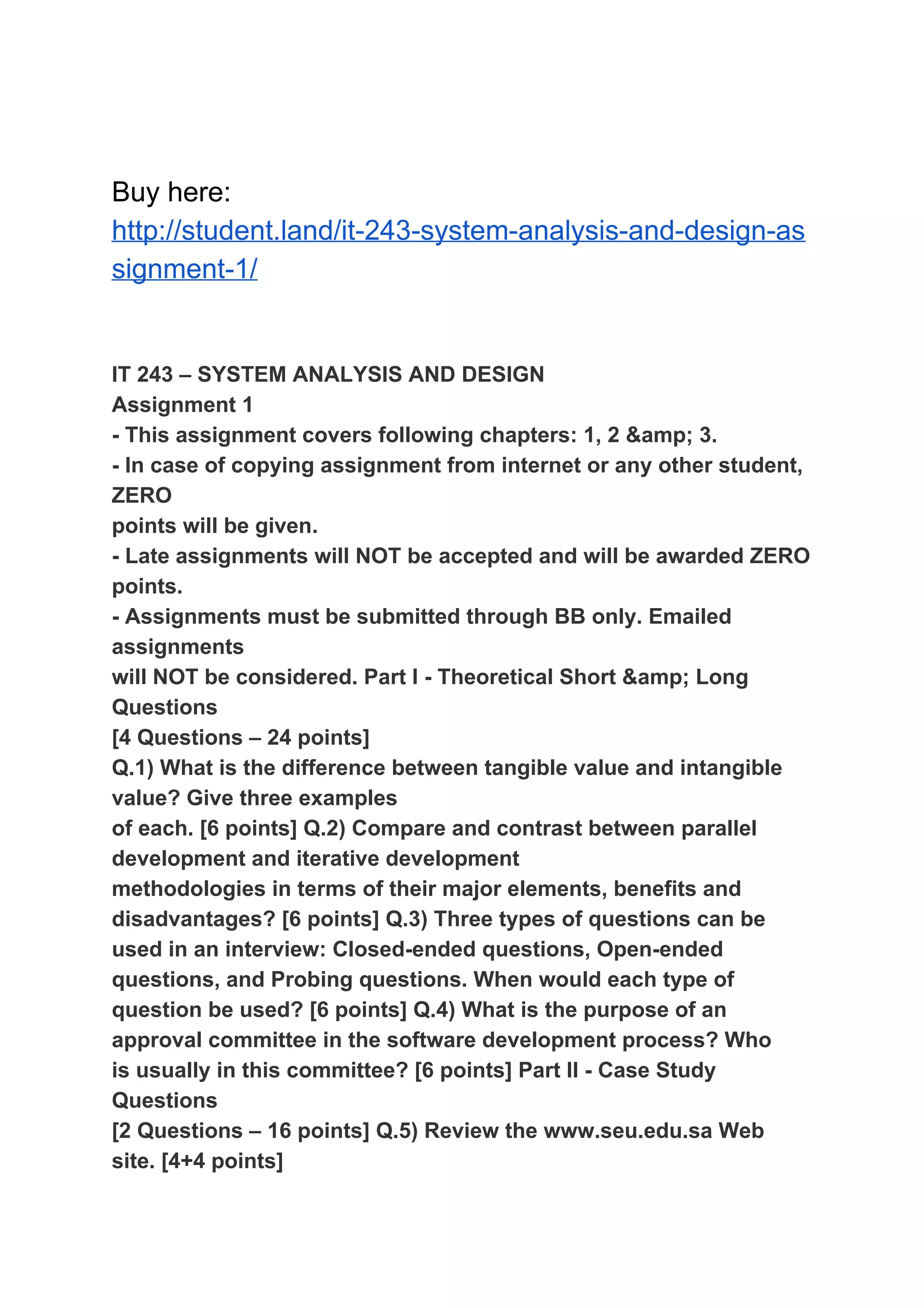 IT 243 – SYSTEM ANALYSIS AND DESIGN Assignment 1 | PDF