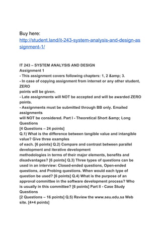 IT 243 – SYSTEM ANALYSIS AND DESIGN Assignment 1 | PDF