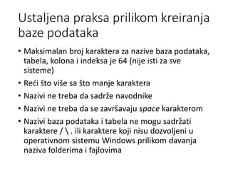 OKBP 3.2 Tipovi podataka. Primarni i strani ključ. Kreiranje baze i tabela | PPTX