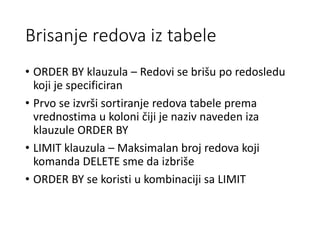 OKBP 4.1 Umetanje, brisanje i ažuriranje redova u tabeli | PPTX