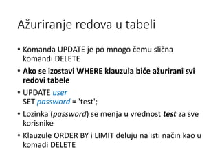 OKBP 4.1 Umetanje, brisanje i ažuriranje redova u tabeli | PPT