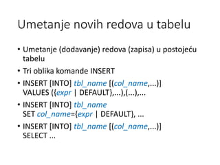 OKBP 4.1 Umetanje, brisanje i ažuriranje redova u tabeli | PPTX