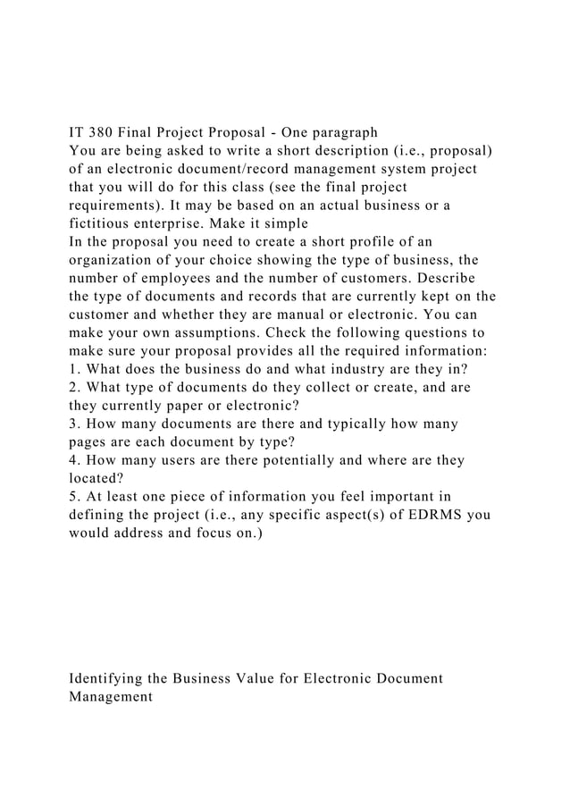 IT 380 Final Project Proposal - One paragraph You are being as.docx ...