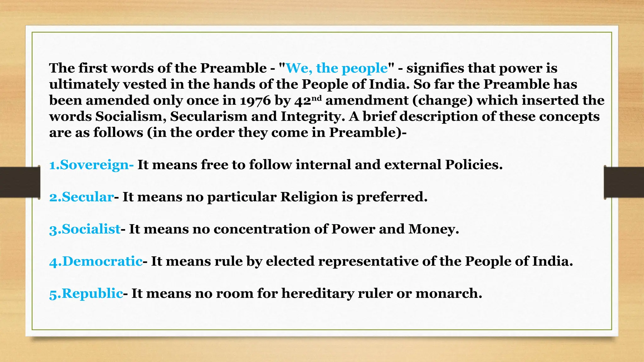 The Preamble Constitution of India k | PPTX