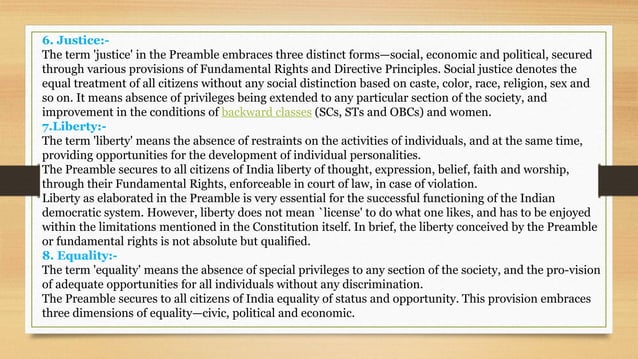 The Preamble Constitution of India k | PPT