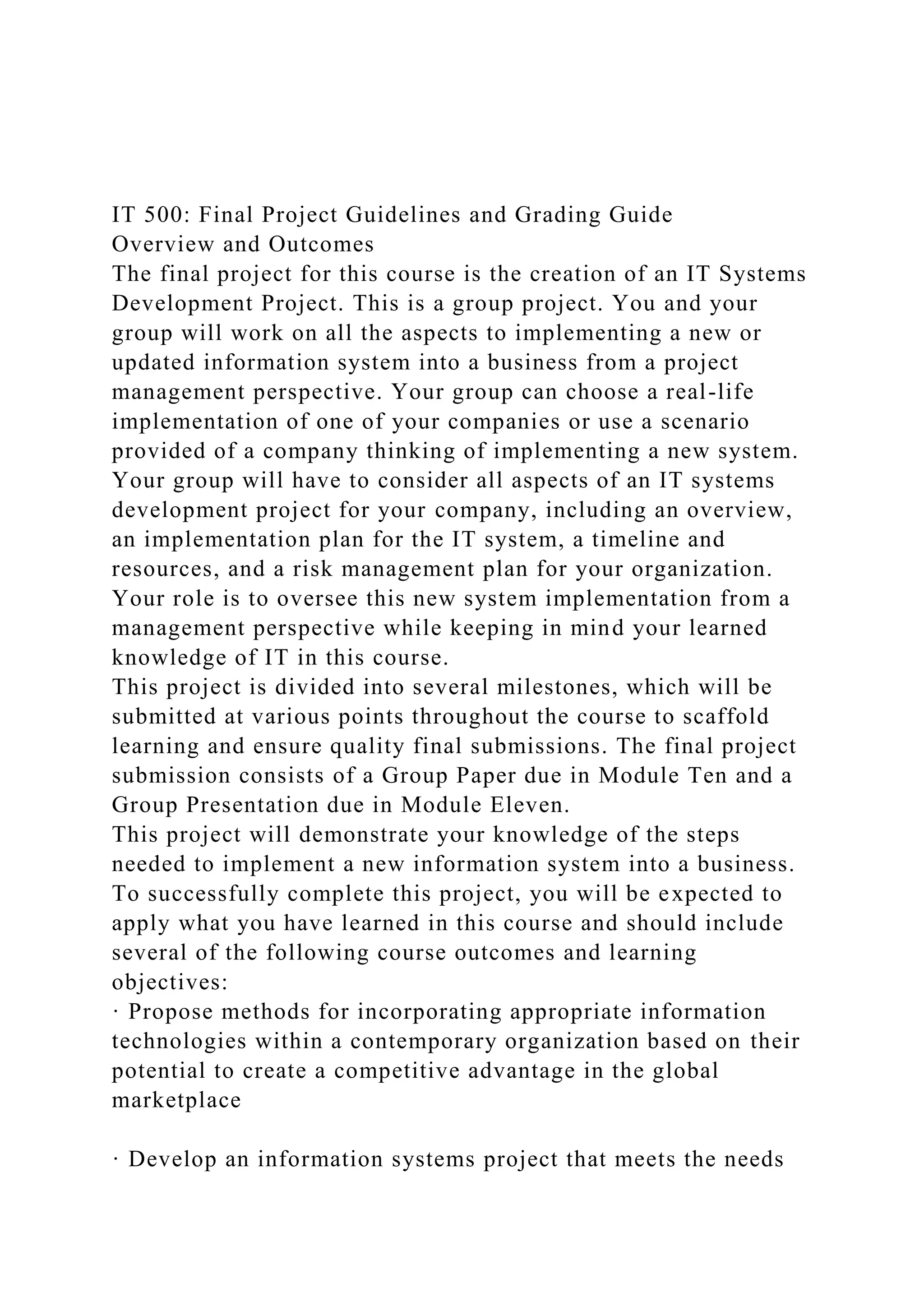 IT 500 Final Project Guidelines and Grading GuideOverview and.docx