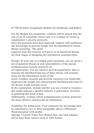 IT 549 Scenario Assignment Module Six Guidelines and Rubric .docx