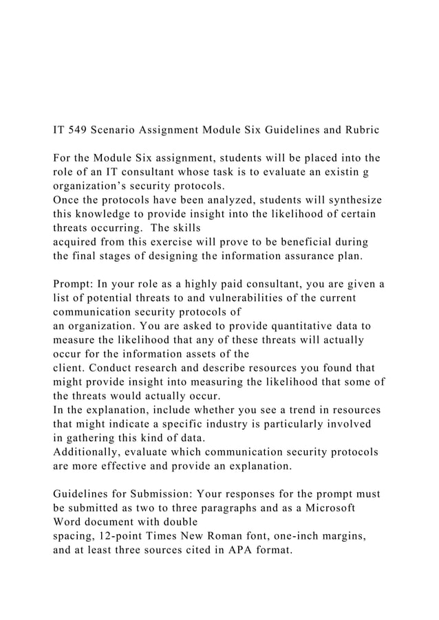 IT 549 Scenario Assignment Module Six Guidelines and Rubric .docx