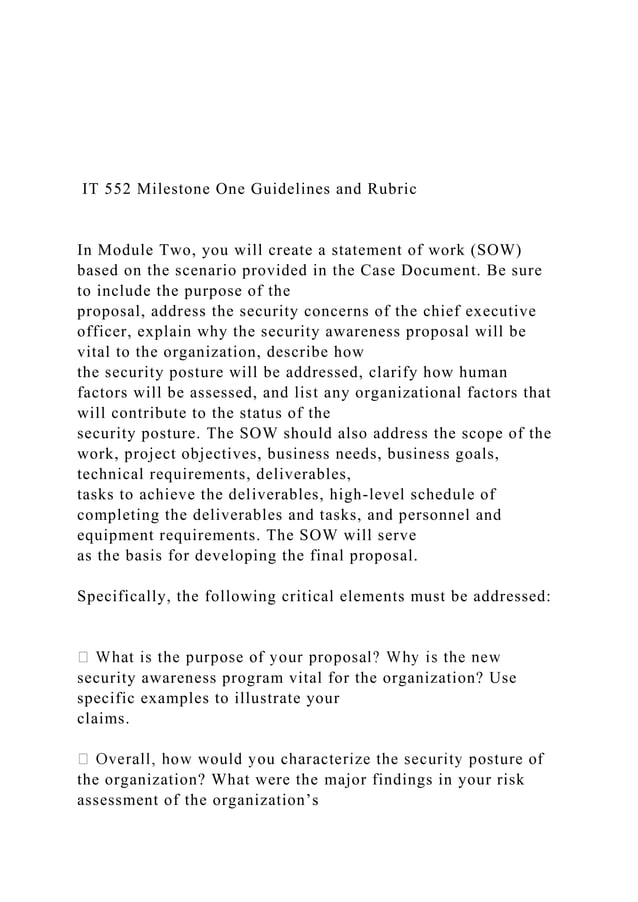 IT 552 Milestone One Guidelines and Rubric In Modul.docx | Resume Writing and Advice | Job Search