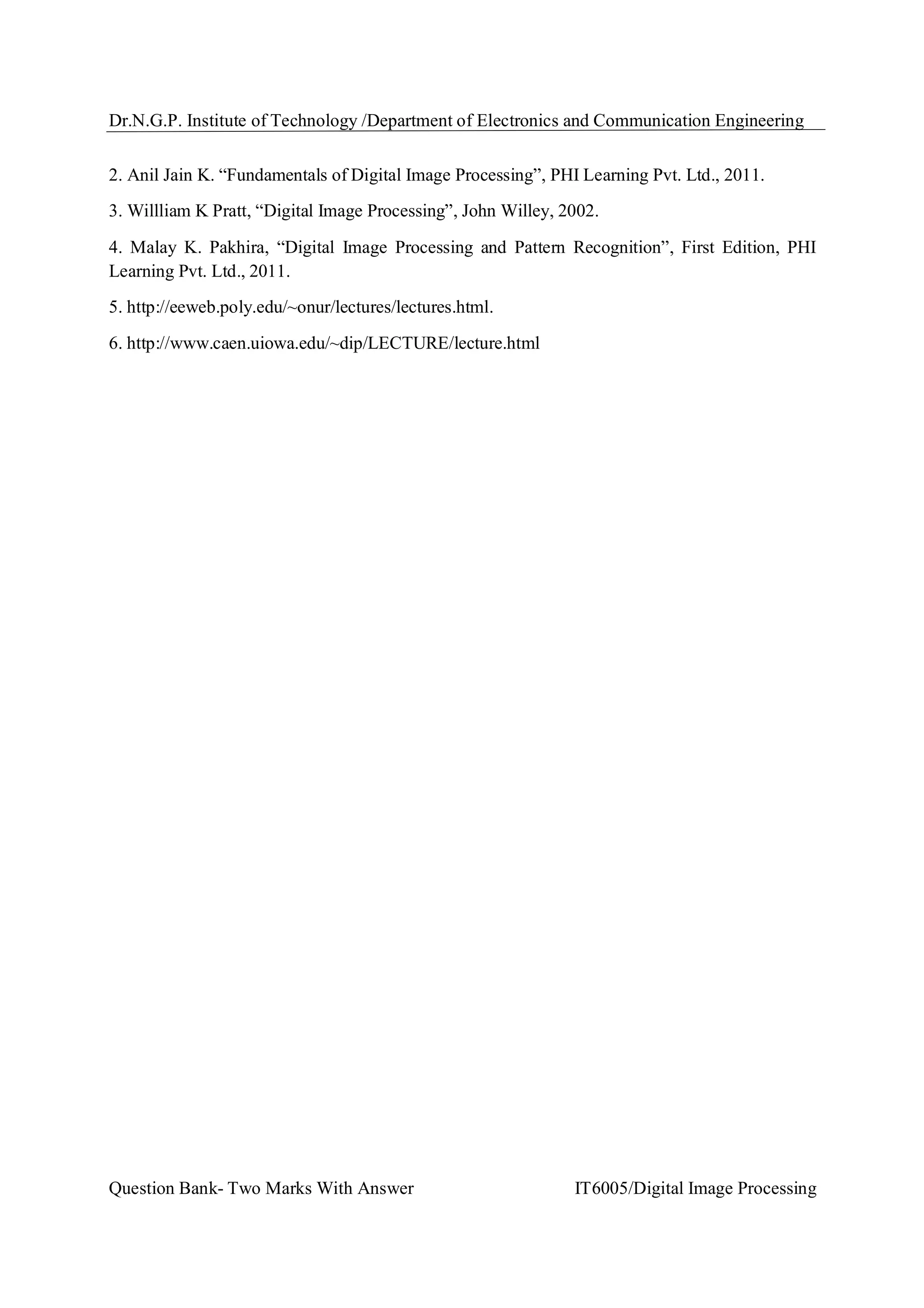 IT6005 digital image processing question bank | PDF